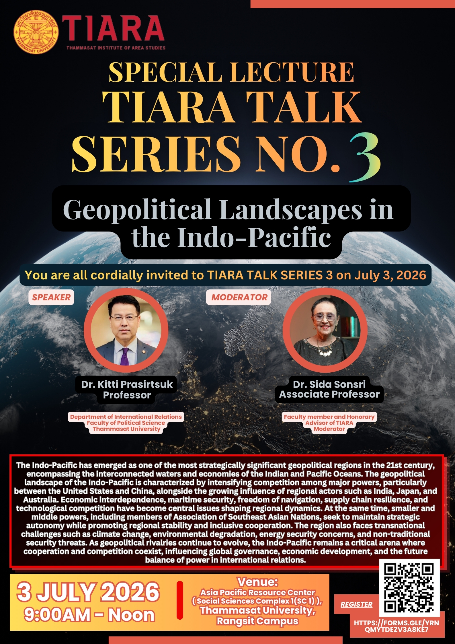 TIARA Talk Series No. 3 "Geopolitical Landscapes in the Indo-Pacific ...